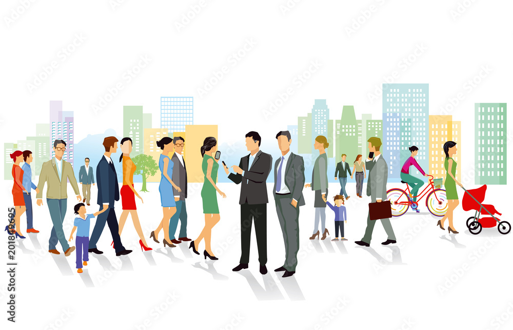 Menschenmenge und Einwohner in der Stadt Stock Vector | Adobe Stock