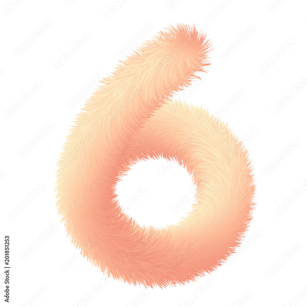 Number six in fur childish style. Colorful cartoon fluffy gentle digit ...