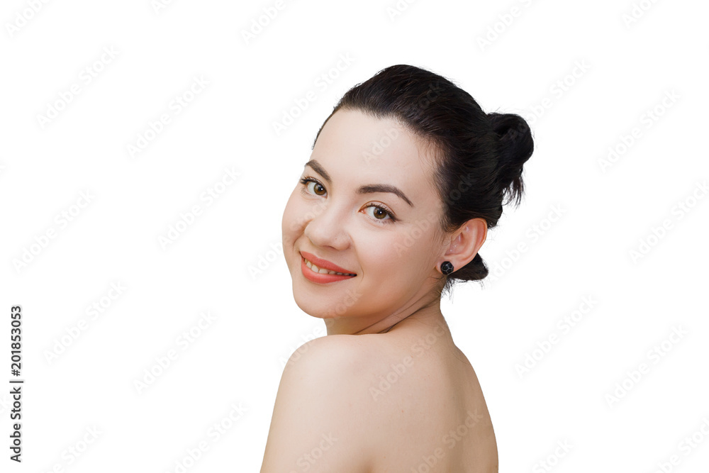 Beauty woman face portrait of mixed race Caucasian Asian female model ...