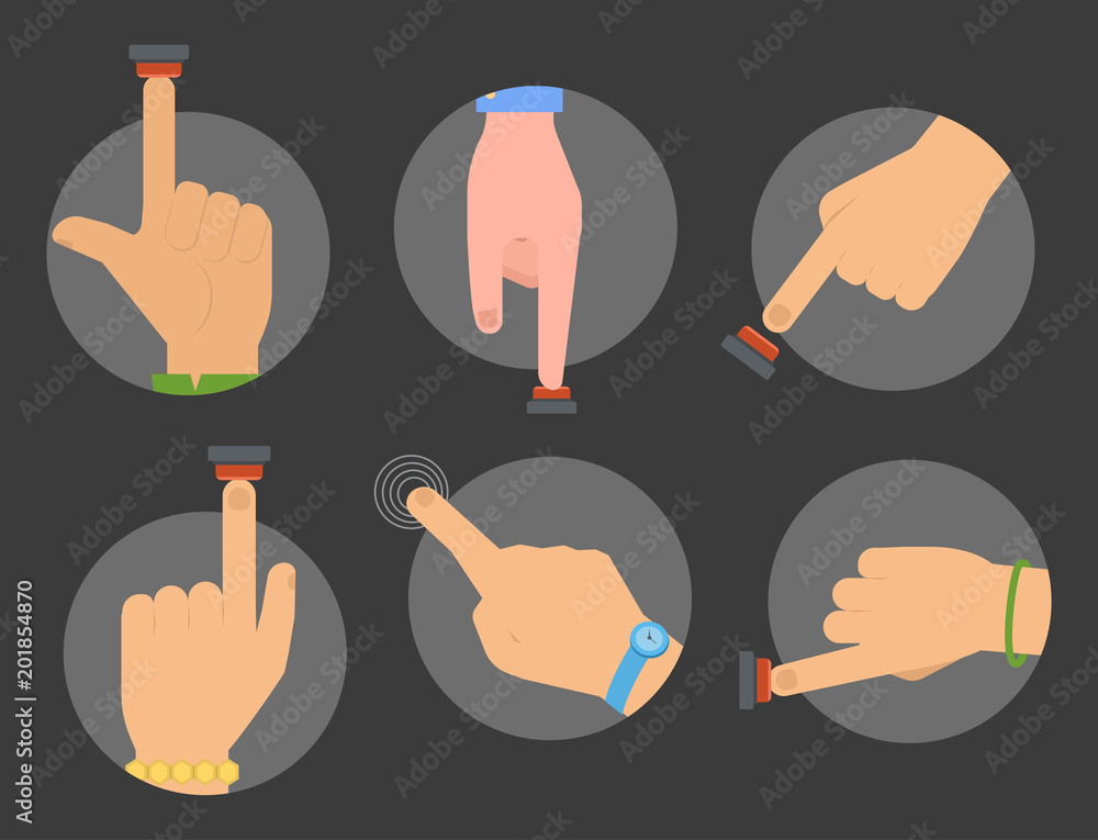 Hand press red button vector finger control start up arm push pointer ...