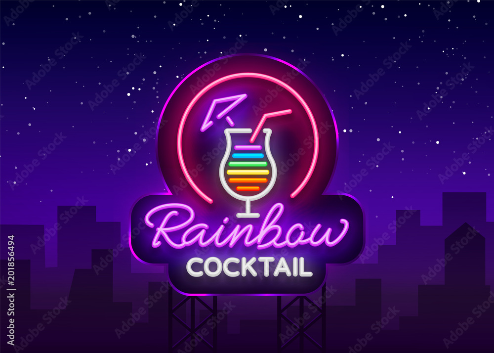 Cocktail logo in neon style. Rainbow Cocktail. Neon sign, Design ...