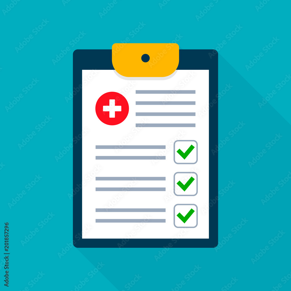 Medical Checklist Health check form on clipboard. Vector flat ...
