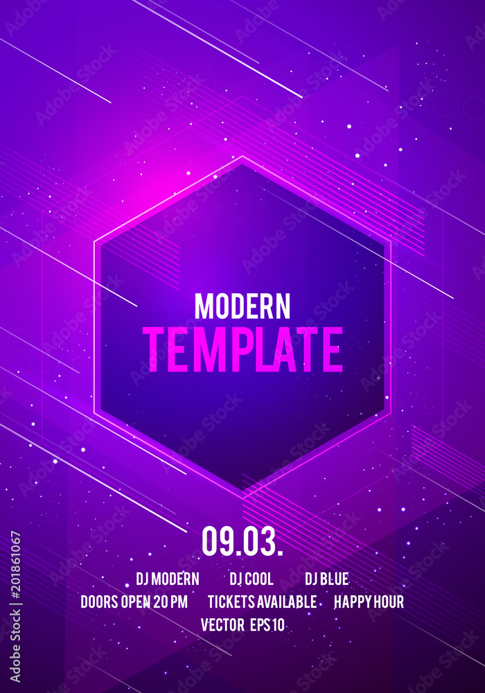 Vector illustration dance party poster background template with glow ...