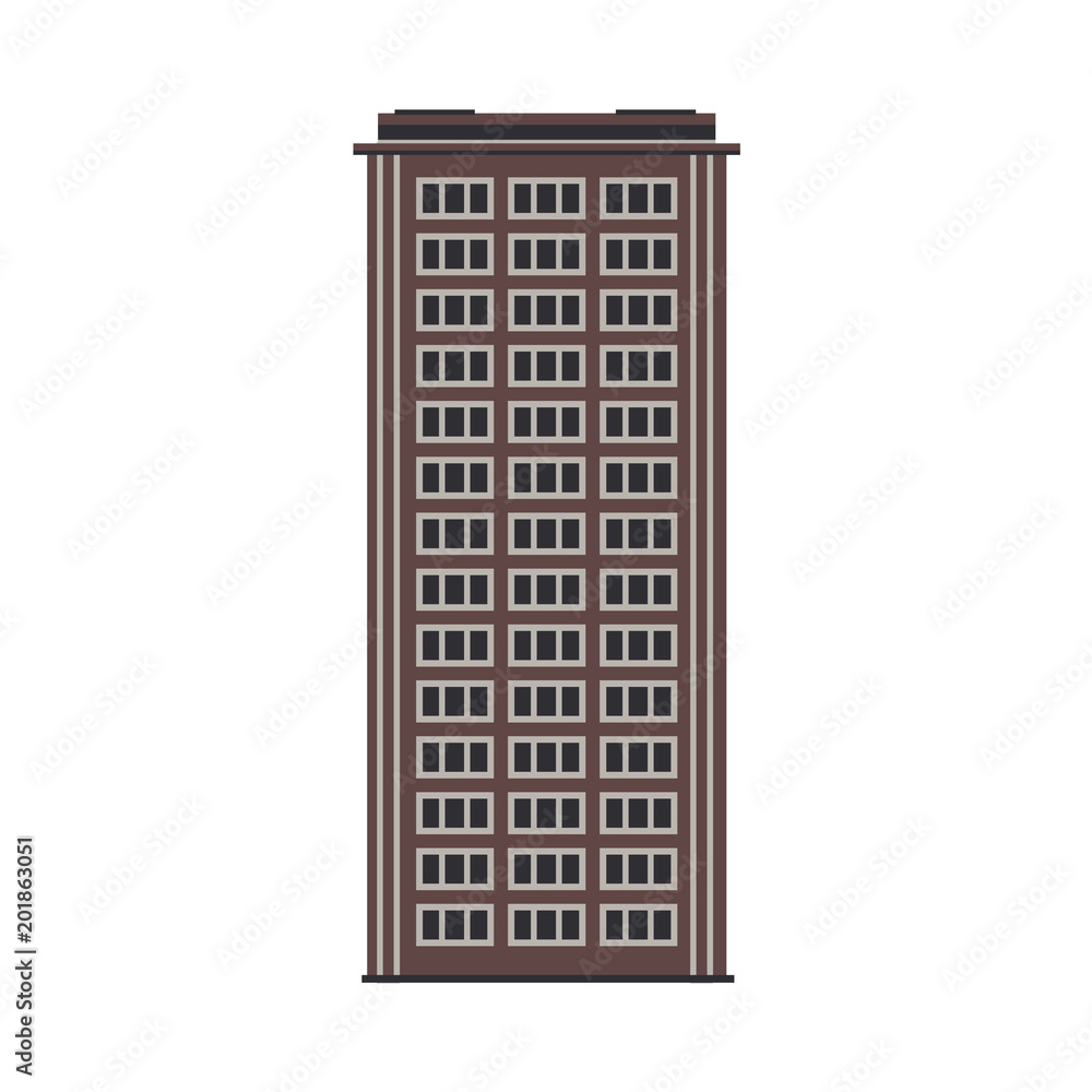 City multystorey building exterior front view in flat style isolated on ...