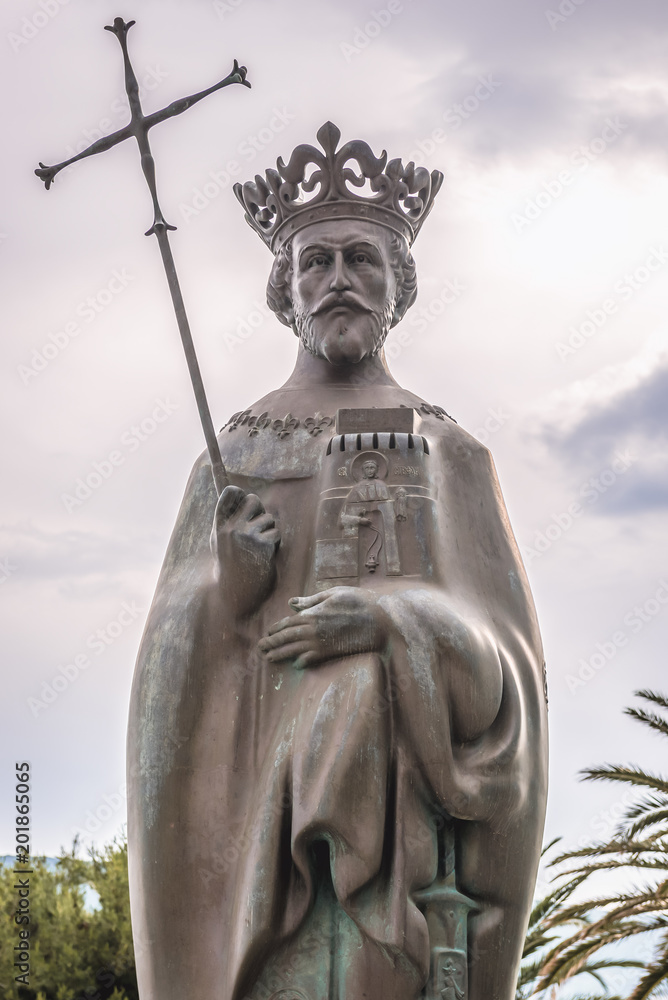 Statue of king Stephen Tvrtko I in port of Herceg Novi, Montenegro ...