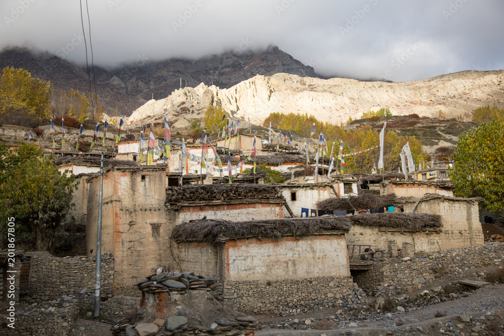 Image of Colorful Traditional stone houses in Jong village in Mustang ...