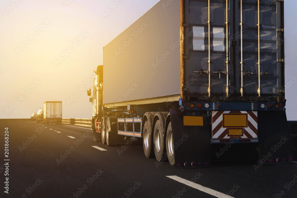 Truck on highway road with container, transportation concept.,import ...
