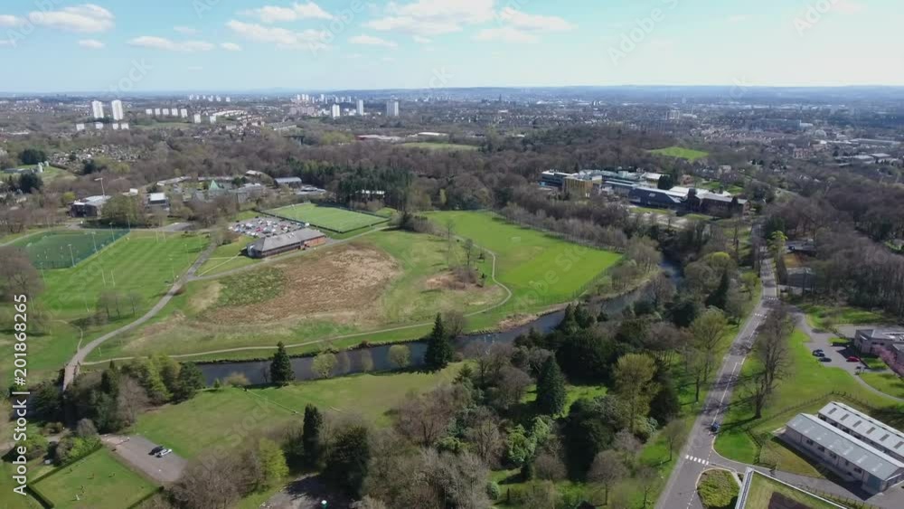 Aerial footage over Garscube Estate to the City of Glasgow. Stock Video ...