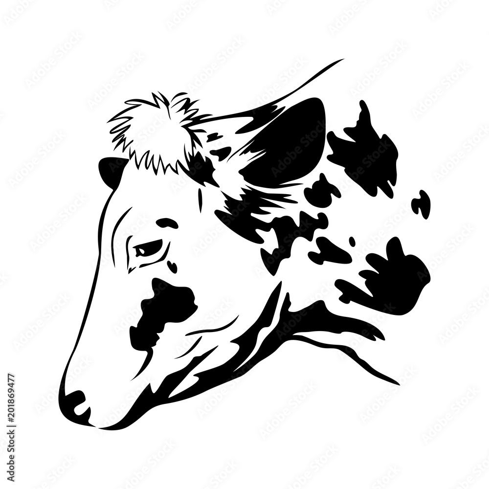 Stylized cow head, cow portrait. Farm animal, cattle. Emblem, logo or ...