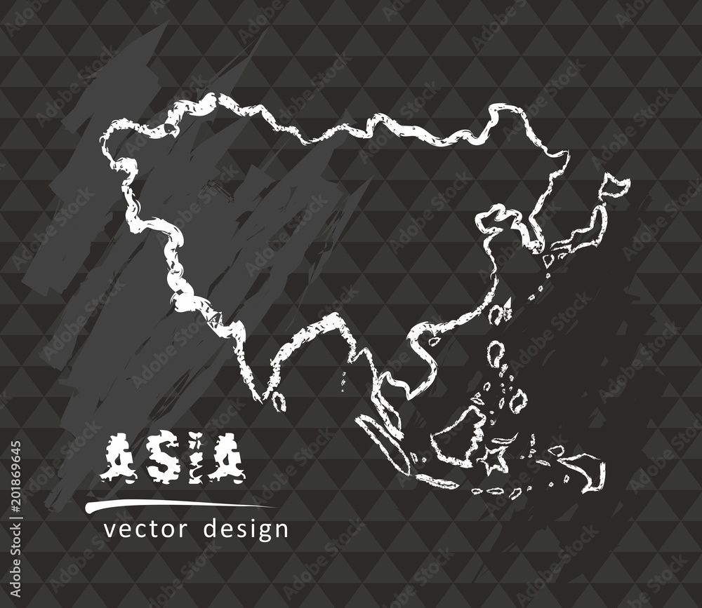 Asia map, vector pen drawing on black background Stock Vector | Adobe Stock