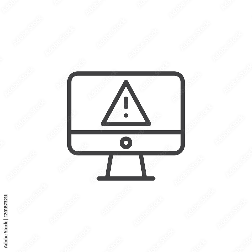 Computer screen with warning alert virus outline icon. linear style ...