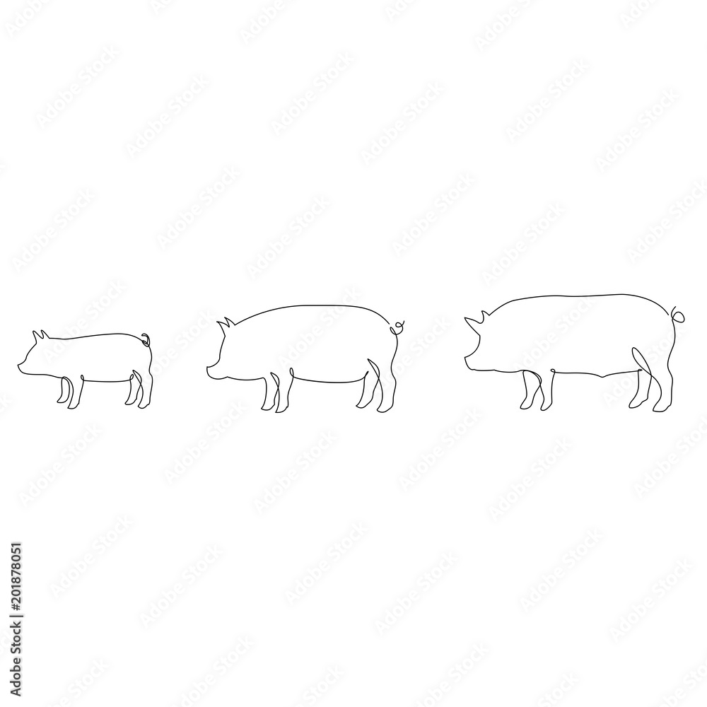 One line pig design silhouette.Hand drawn minimalism style vector ...