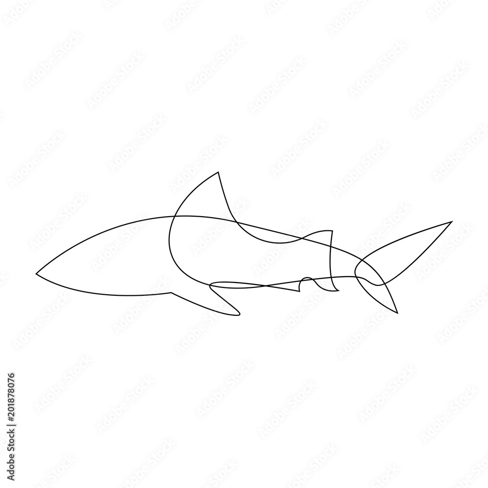 Shark. One line fish design silhouette. Logo design. Hand drawn ...