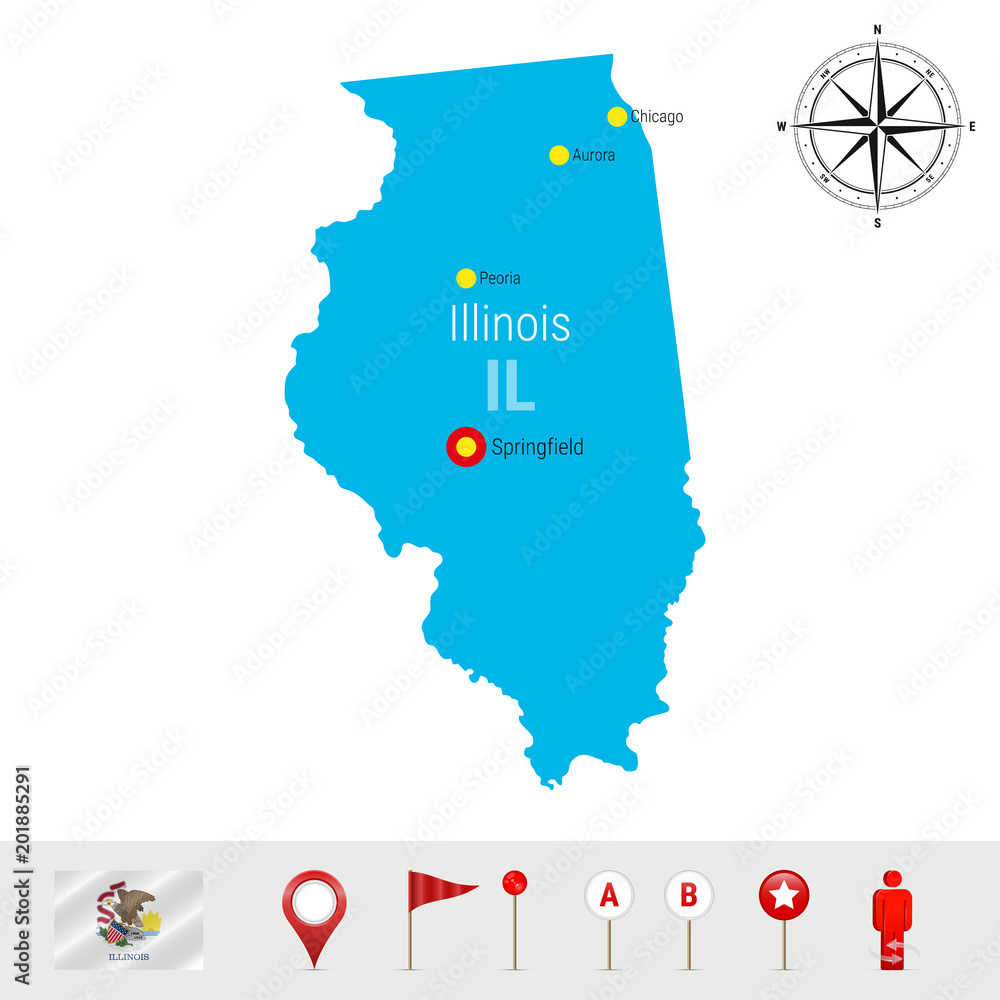 Illinois Vector Map Isolated on White Background. High Detailed ...
