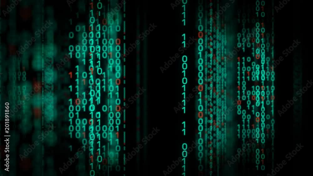 Digital binary data graphics fly through loop. Depicting glowing random ...