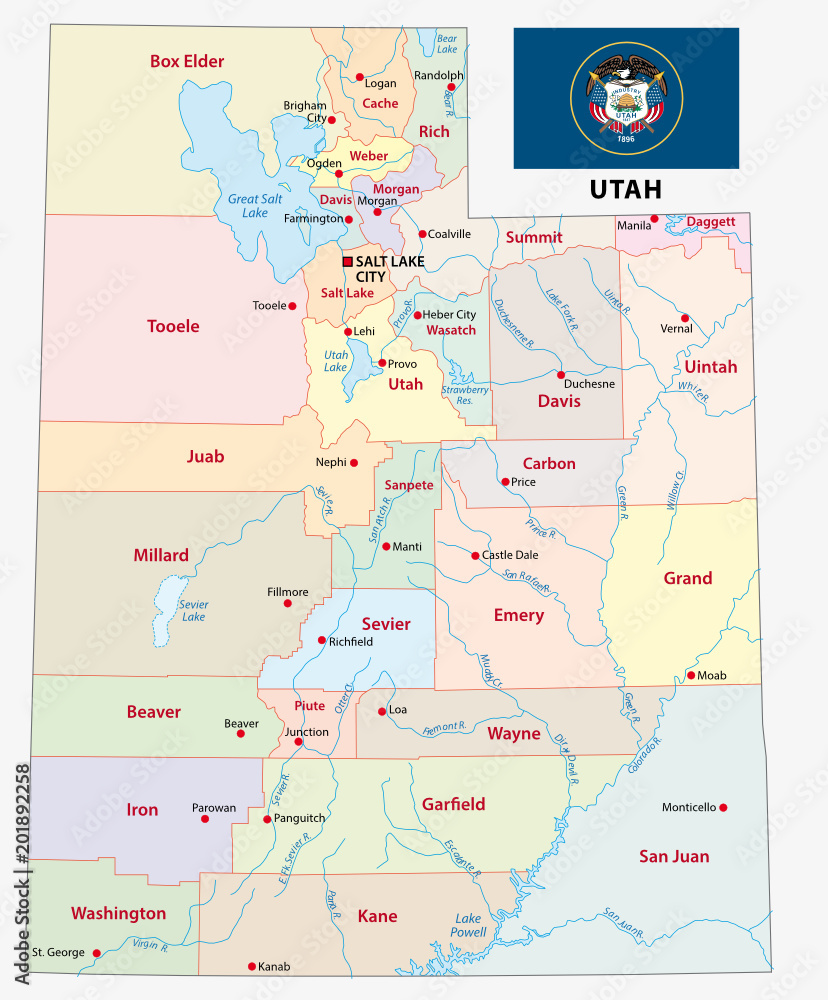 utah administrative and political vector map Stock Vector | Adobe Stock