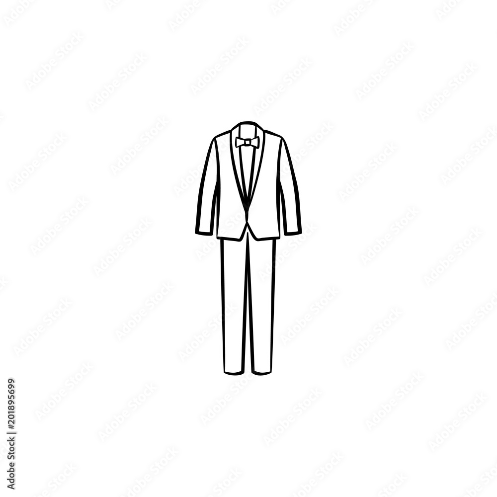 Wedding suit hand drawn outline doodle icon. Smoking suit vector sketch ...