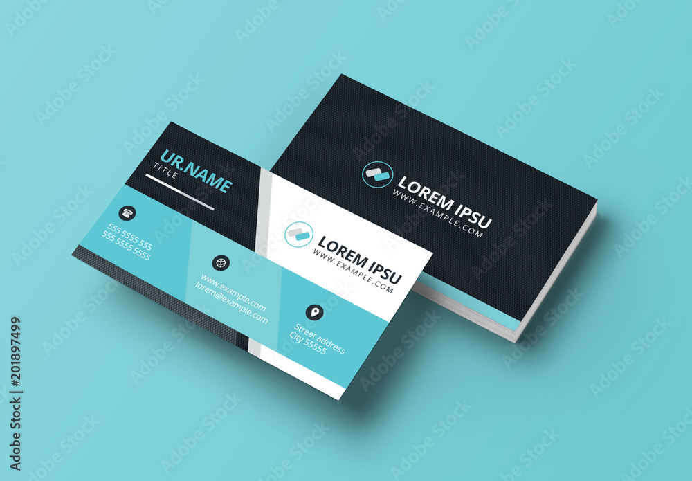 Black and Light Blue Business Card Layout Stock Template | Adobe Stock