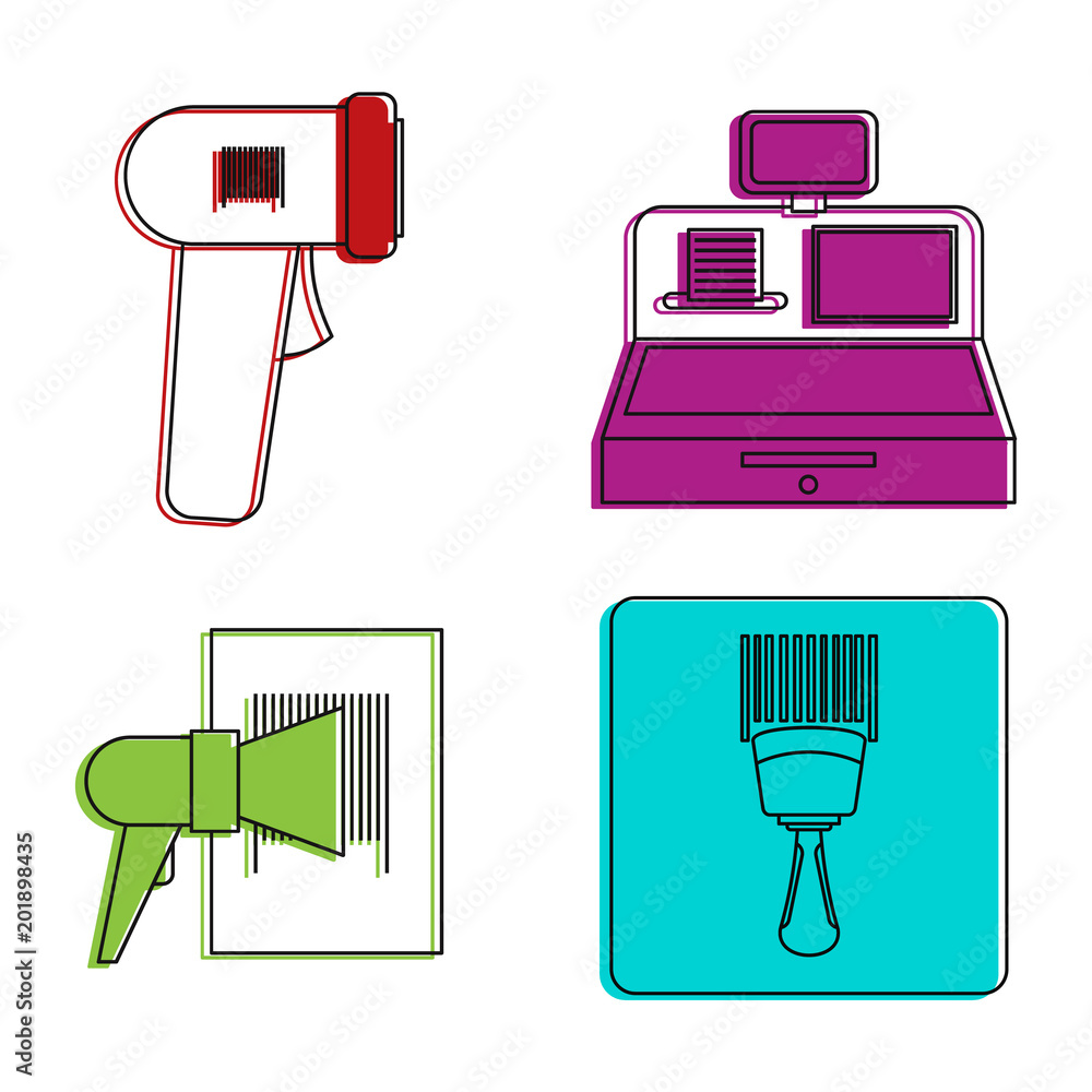 Code bar scaner icon set. Color outline set of code bar scaner vector ...