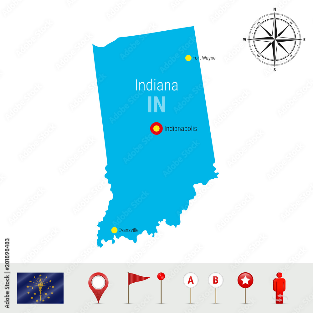 Vetor de Indiana Vector Map Isolated on White Background. High Detailed ...