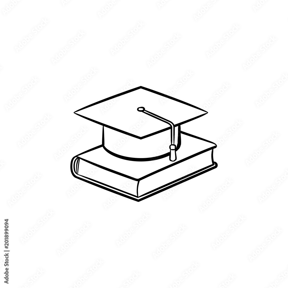 Graduation cap on book hand drawn outline doodle icon Stock Vector ...