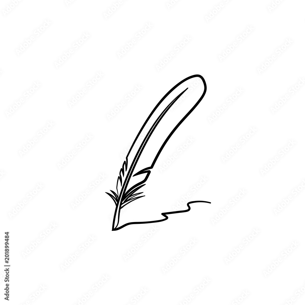 Writing feather hand drawn outline doodle icon. Vector sketch ...