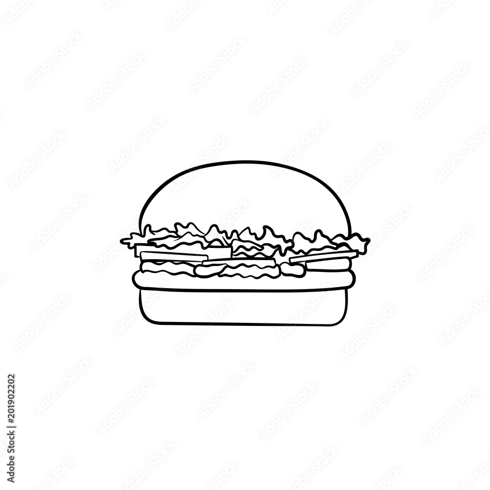 Burger hand drawn outline doodle icon. Hamburger vector sketch ...