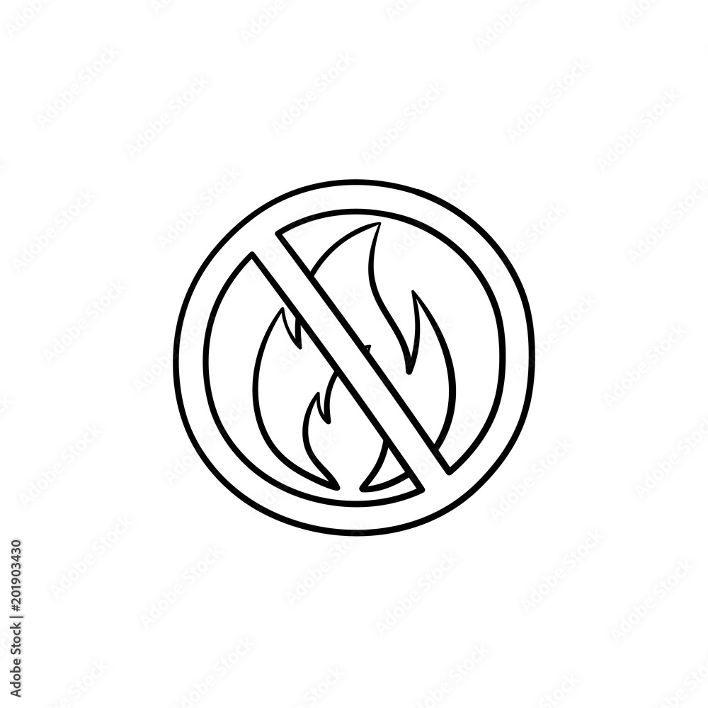 Bonfire prohibited sign hand drawn outline doodle icon. No bonfire sign ...