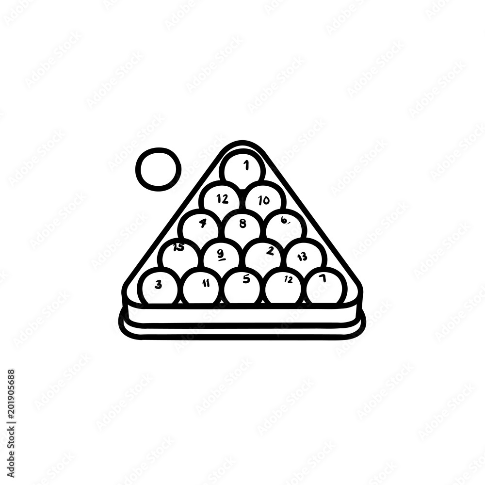 Billiards rack hand drawn outline doodle icon. Balls in the rack for ...