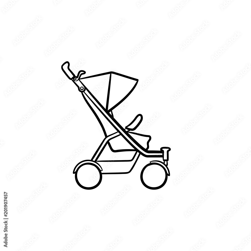 Baby pushchair hand drawn outline doodle icon. Pram for baby vector ...