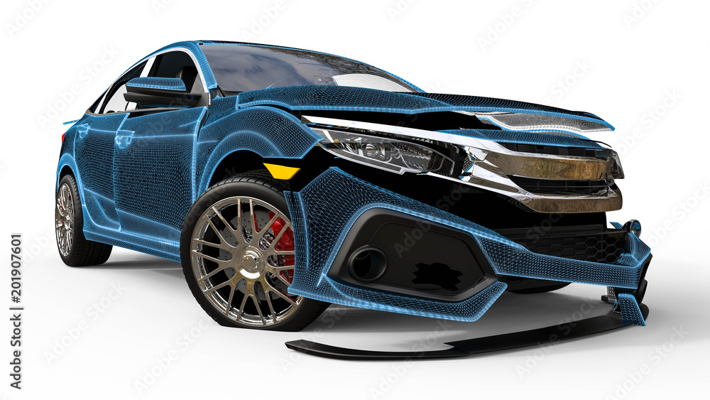 car crash / 3D render image representing an car with visible damage ...