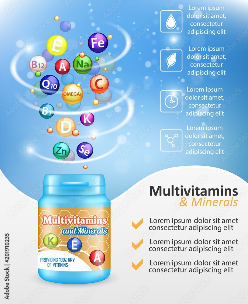 Multivitamin complex ad vector design template Stock Vector | Adobe Stock