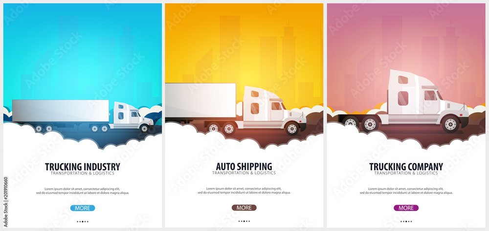 Set of Trucking Industry posters, Logistic and delivery. Semi truck ...