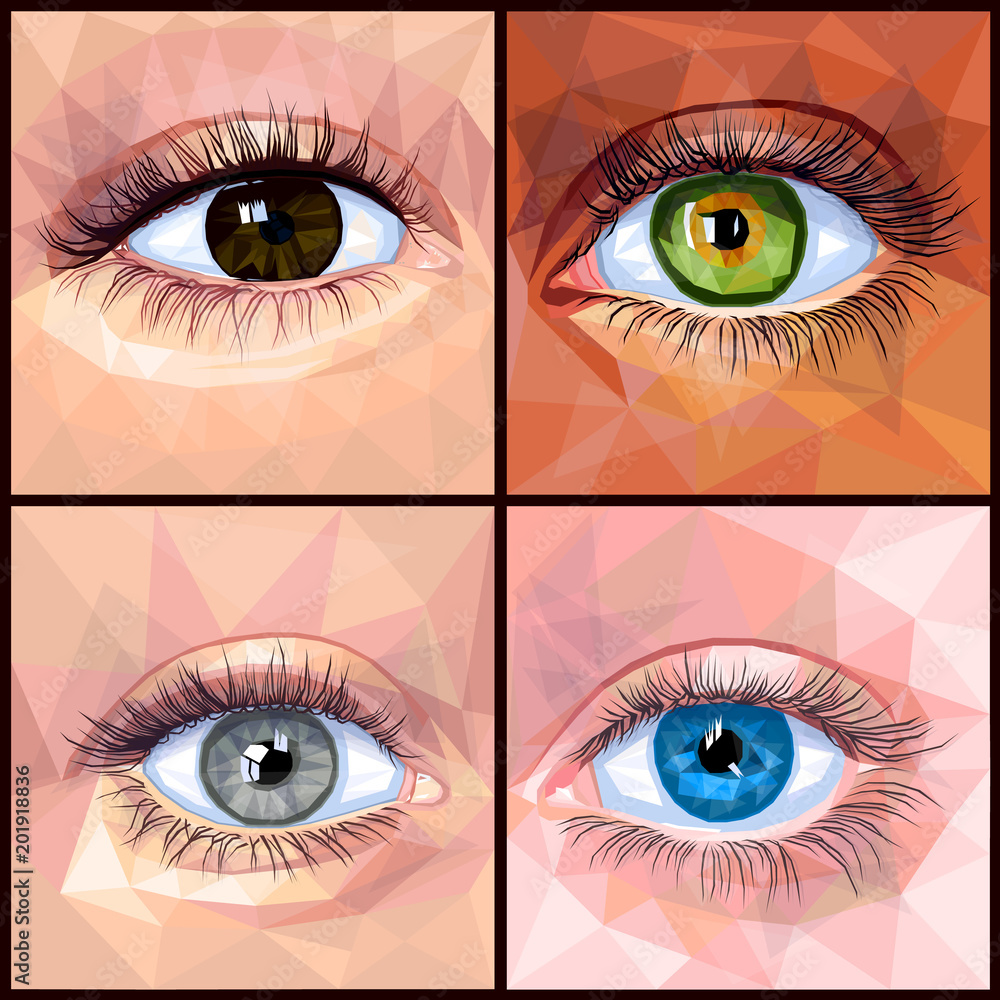 Human eye set colorful realistic low poly designs isolated on dark ...