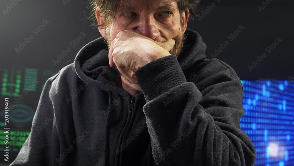 Man in front of pc getting frustrated angry slow motion closeup Stock ...