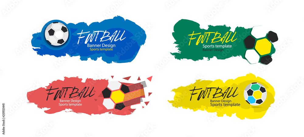 Abstract Banner football. A realistic ball, hand-drawn textures. Set of ...