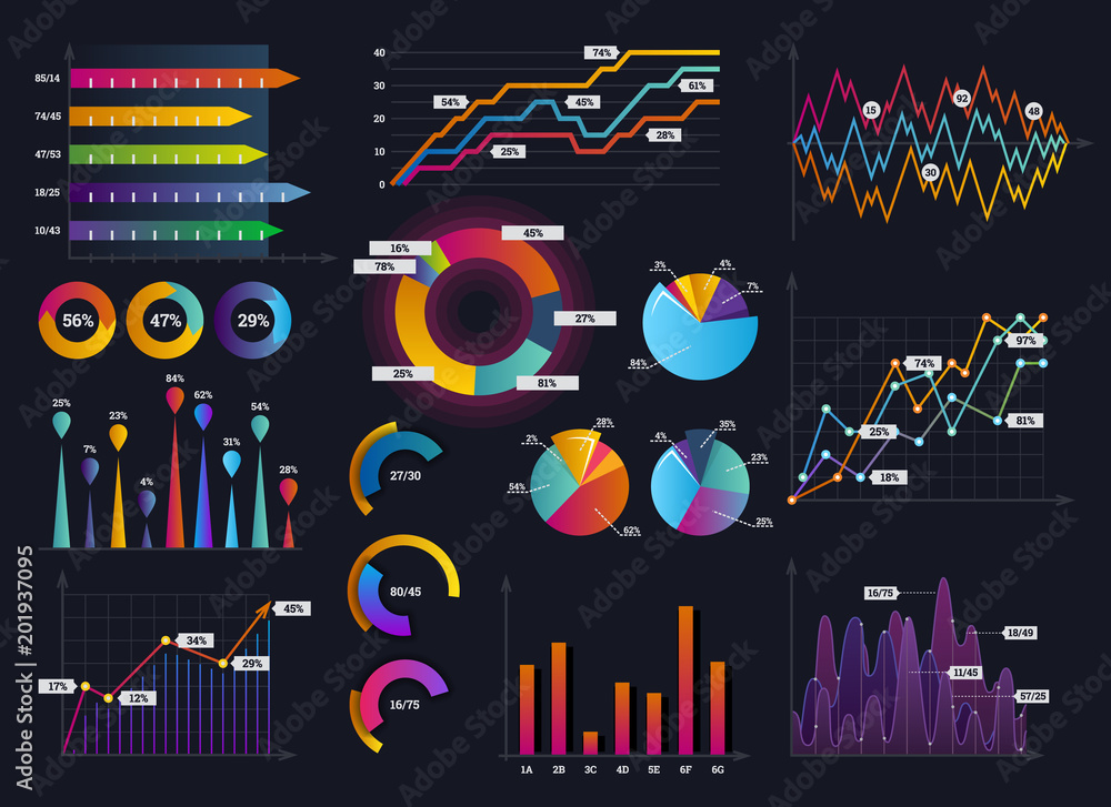 Technology graphics and diagram with options and workflow charts ...