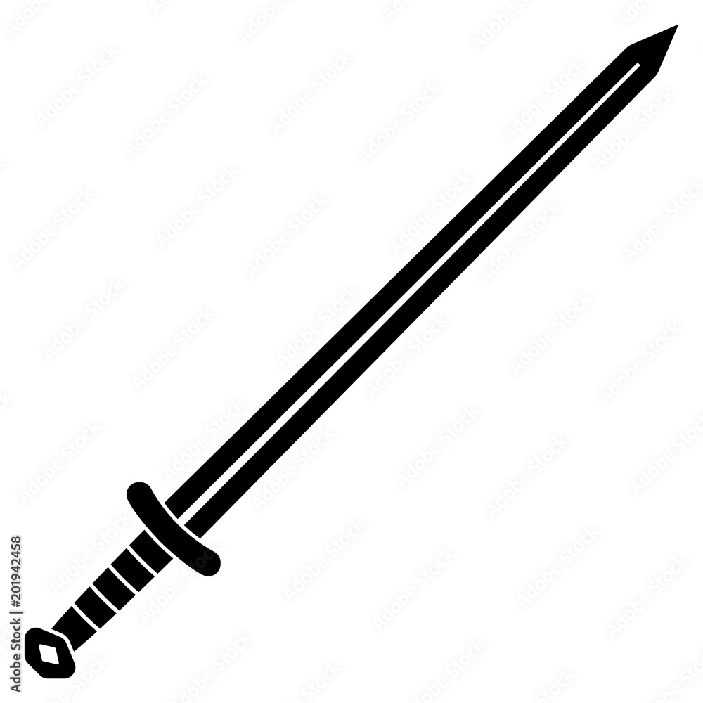 Simple, flat, black straight sword silhouette illustration. Isolated on ...