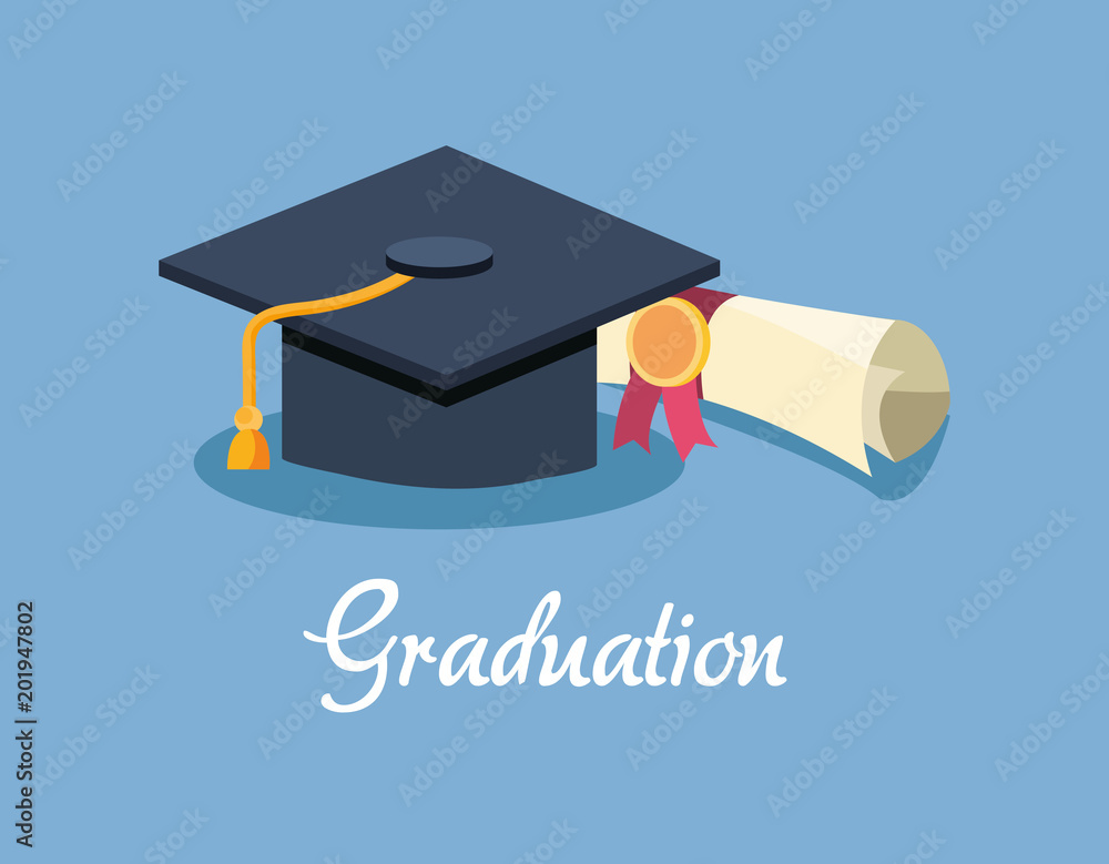 Blue Graduation Hat And Diploma