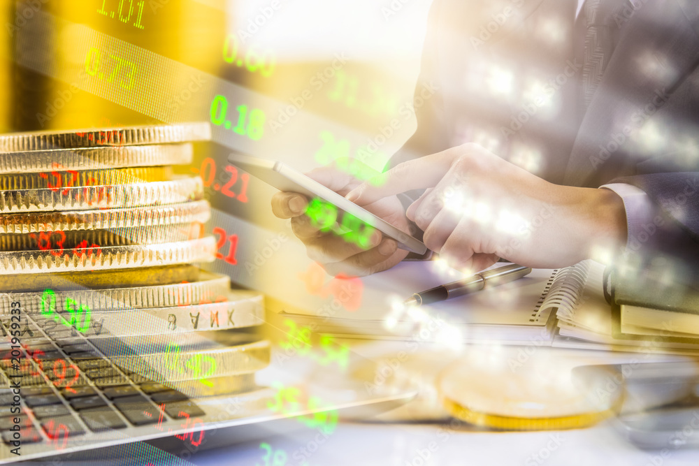 Double exposure businessman and stock market or forex graph suitable ...