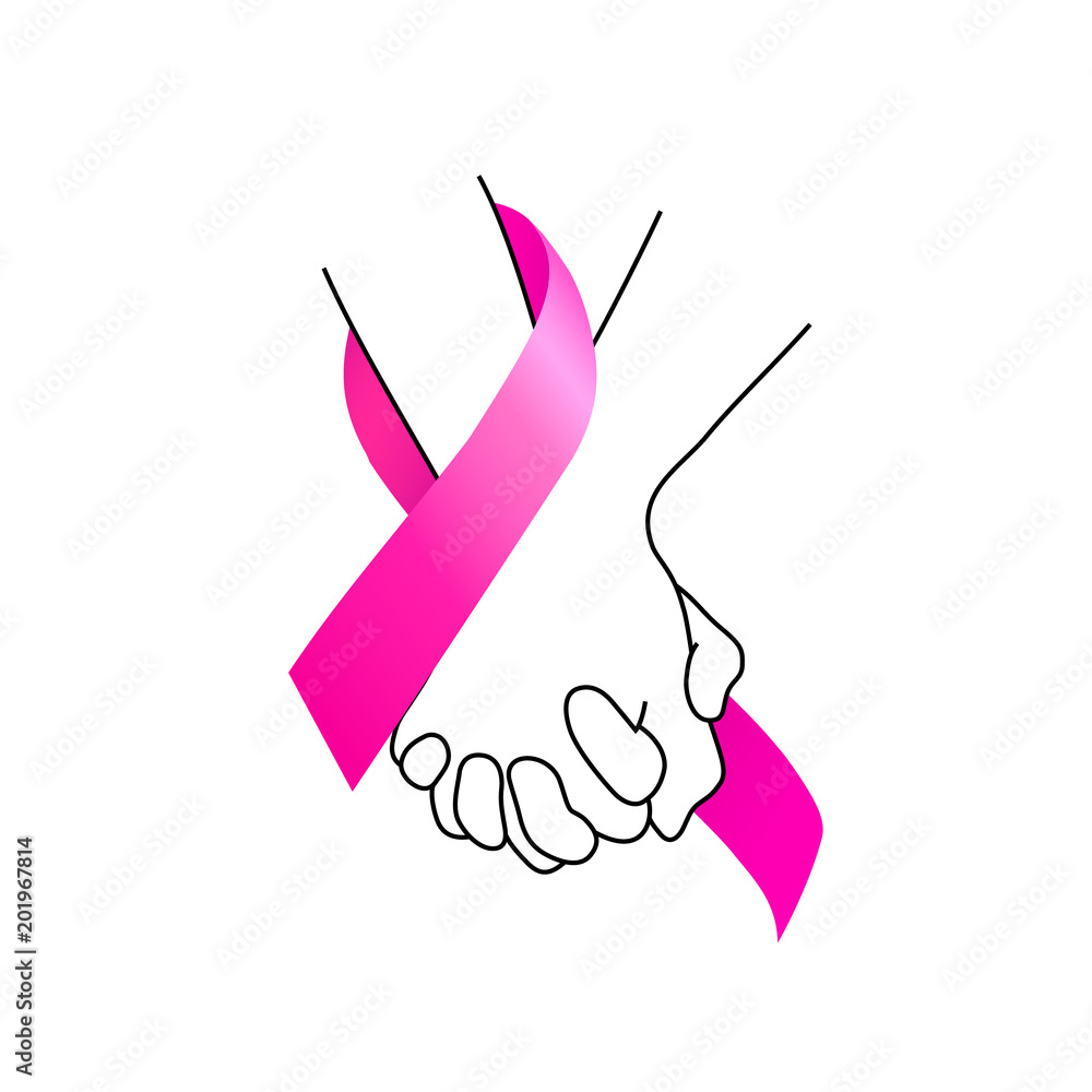 Holding hands with pink ribbon. Breast Cancer Awareness Month Campaign ...