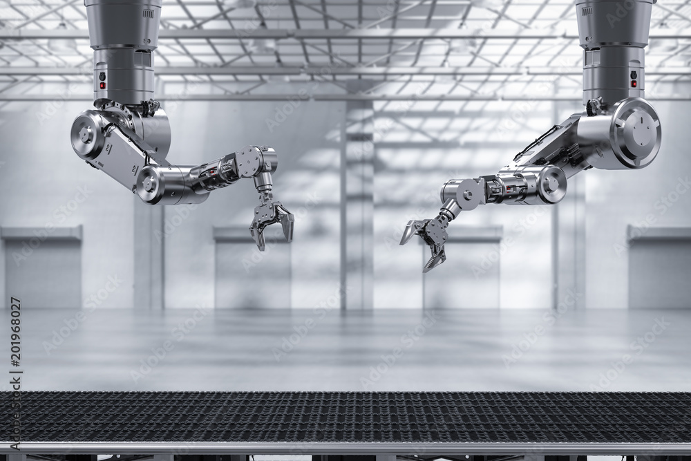 robot arm with conveyor line Stock Photo | Adobe Stock
