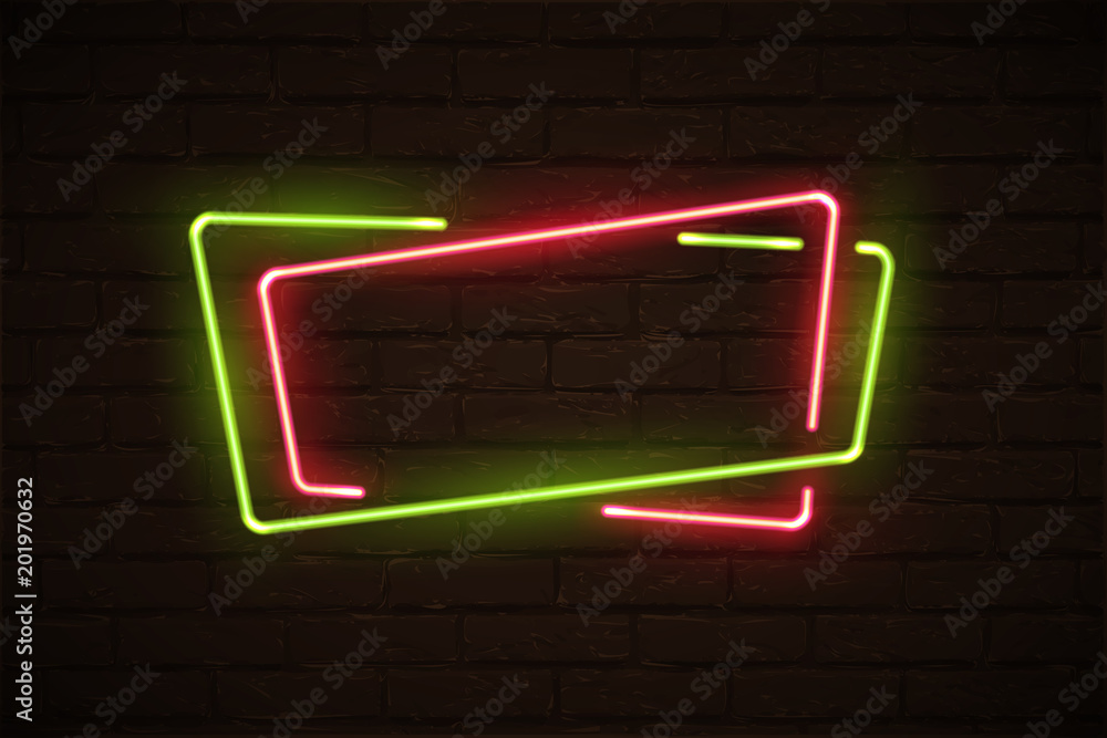 Frame made of overlapping green and red neon rectangles. Vector neon ...
