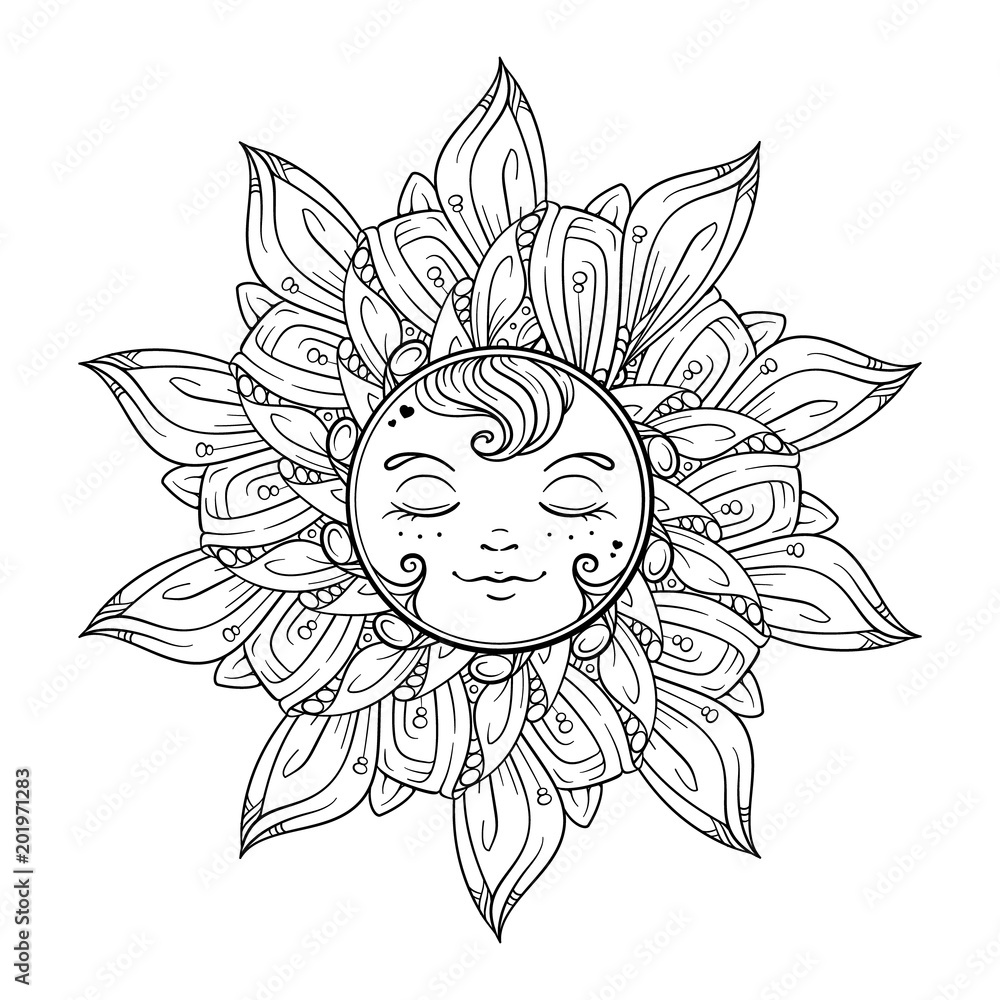 Ornamental sun coloring page. Stock Vector | Adobe Stock