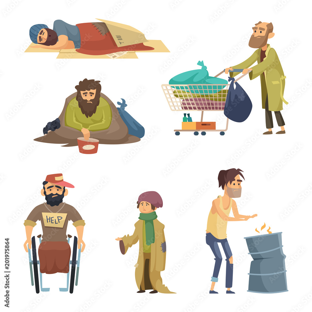 Unhappy dirty poor and desperate peoples. Vector characters set Stock ...