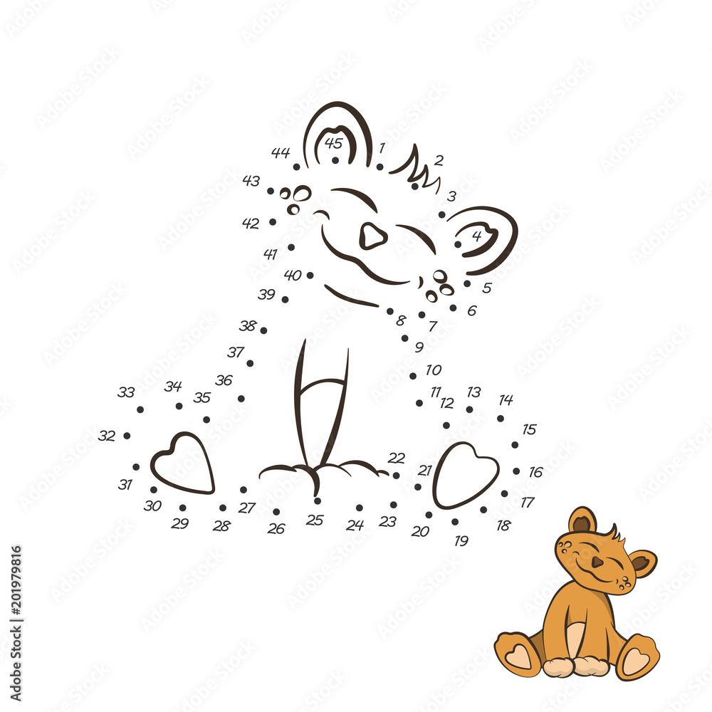 Dot to dot game. Educational number puzzle for kids. Animals of zoo ...