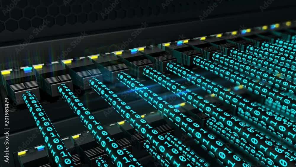 3D animation of Binary data transferring on UTP cables plugged in to ...