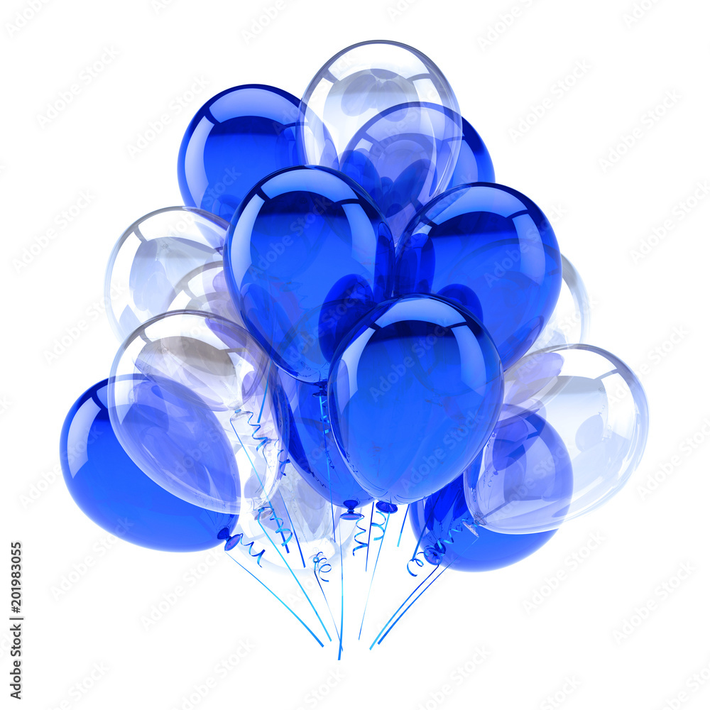 Blue balloon party happy birthday decoration white translucent balloons ...