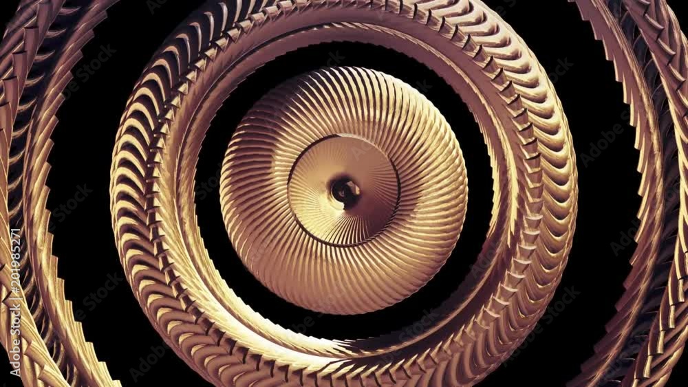 Fluid moving rotating golden metal chain eye circles seamless loop ...