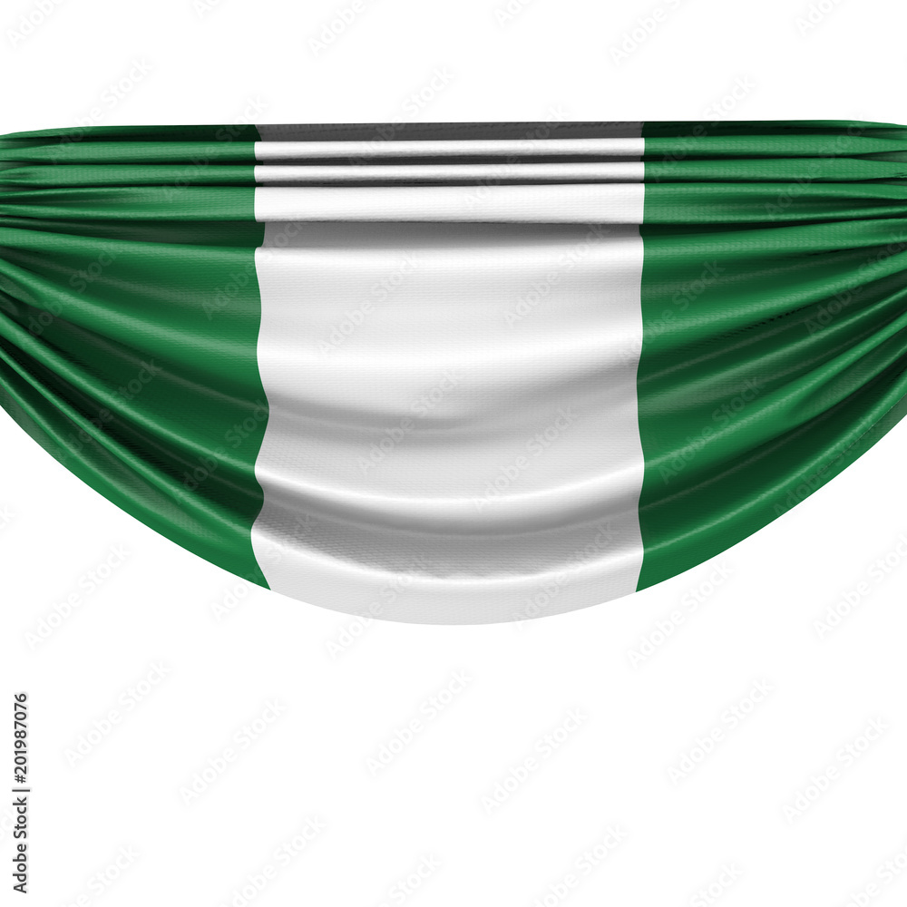 Nigeria national flag hanging fabric banner. 3D Rendering Stock ...